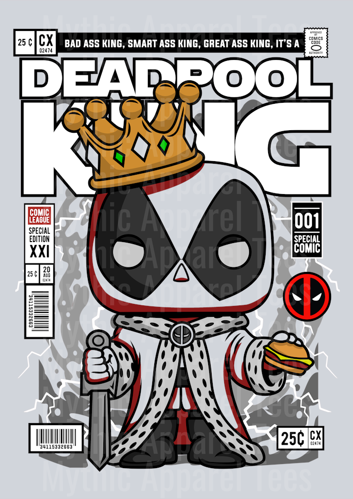 Deadpool King Comic Book Cover DTF Pop Culture Transfer