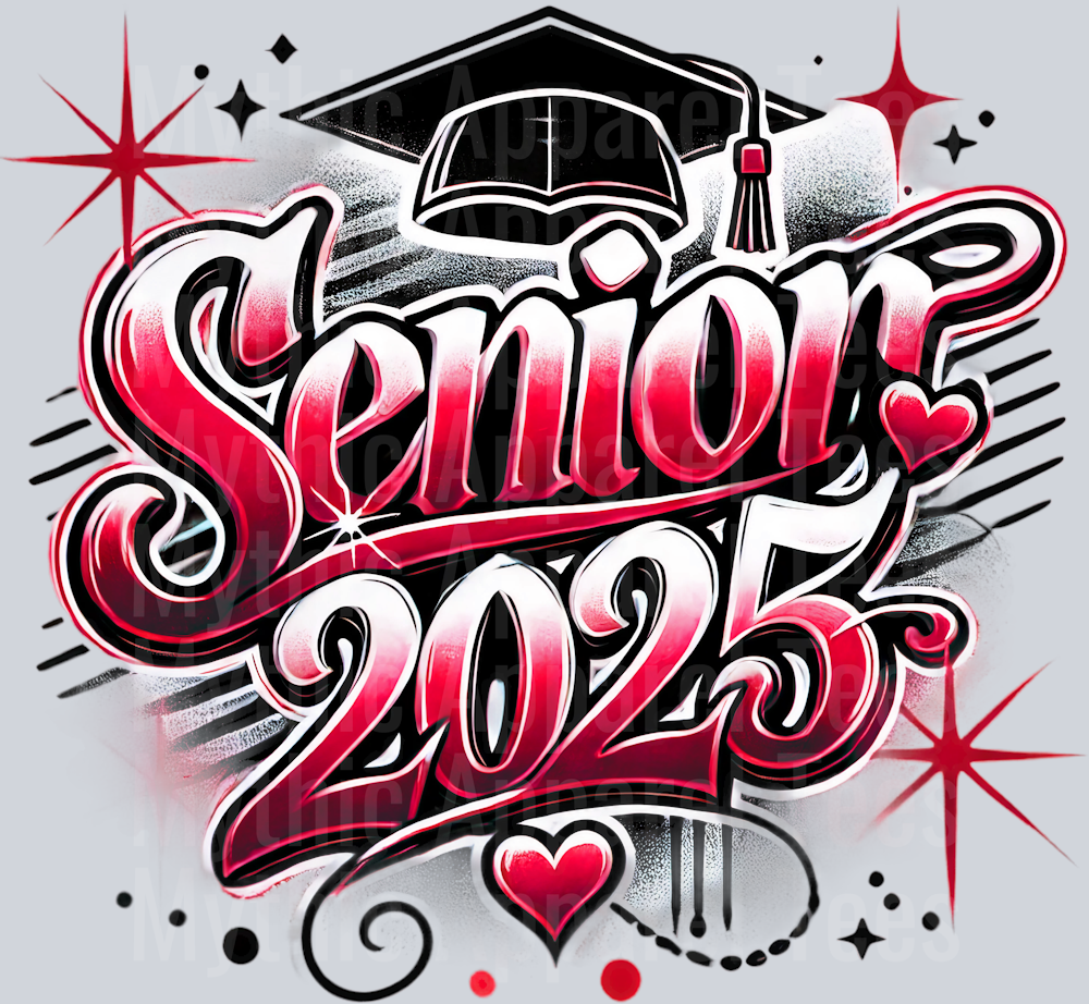 Senior 2025 Airbrushed Red DTF Graduation Transfers