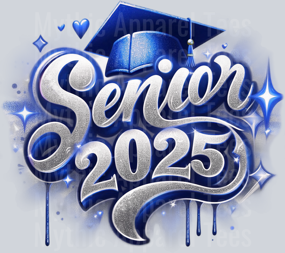 007 Senior 2025 Airbrushed Blue DTF 2025 Senior Graduation Transfers