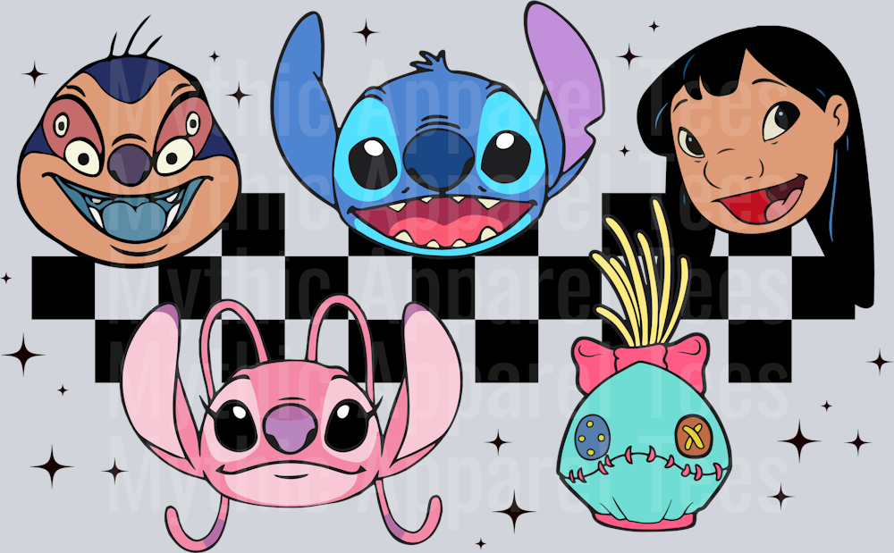 Lilo And Stitch Checkers DTF Transfer For Shirts