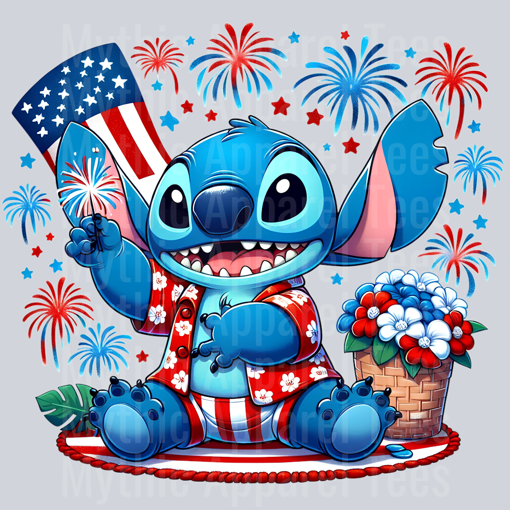 Stitch 4th Of July Patriotic DTF Transfers For Apparel