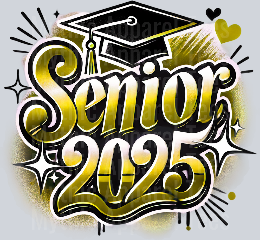 Senior 2025 Airbrushed Gold DTF Graduation Transfers