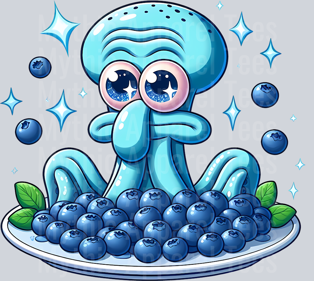 Squidward Blueberry Plate DTF SpongeBob Transfers