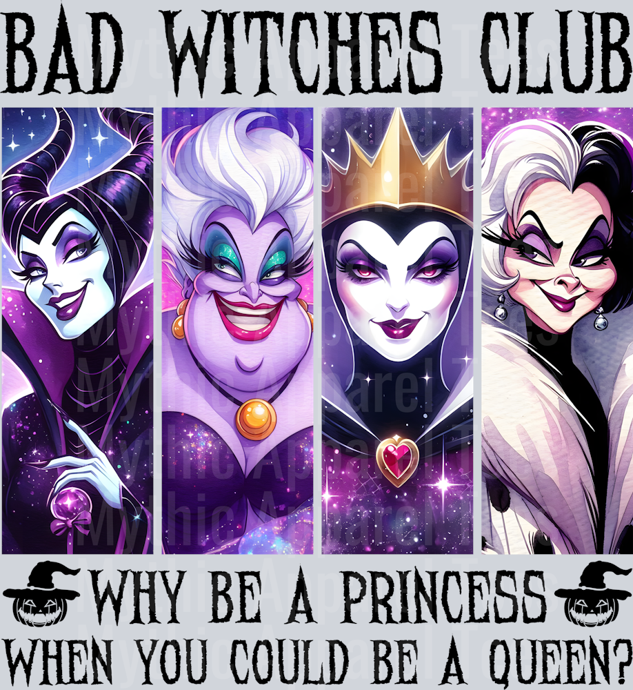 Bad Witches Club Black DTF Transfers, Disney Villains Transfers, Hallo
