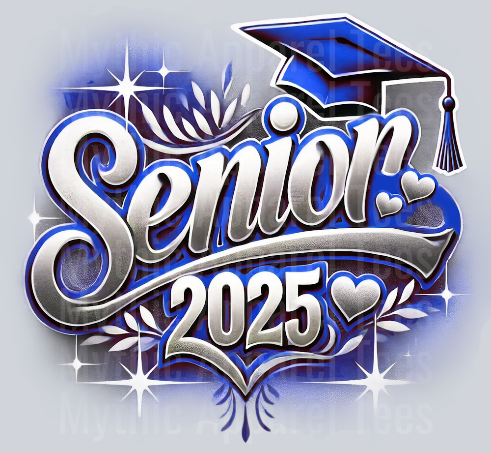 Senior 2025 Airbrushed Blue DTF Graduation Transfers