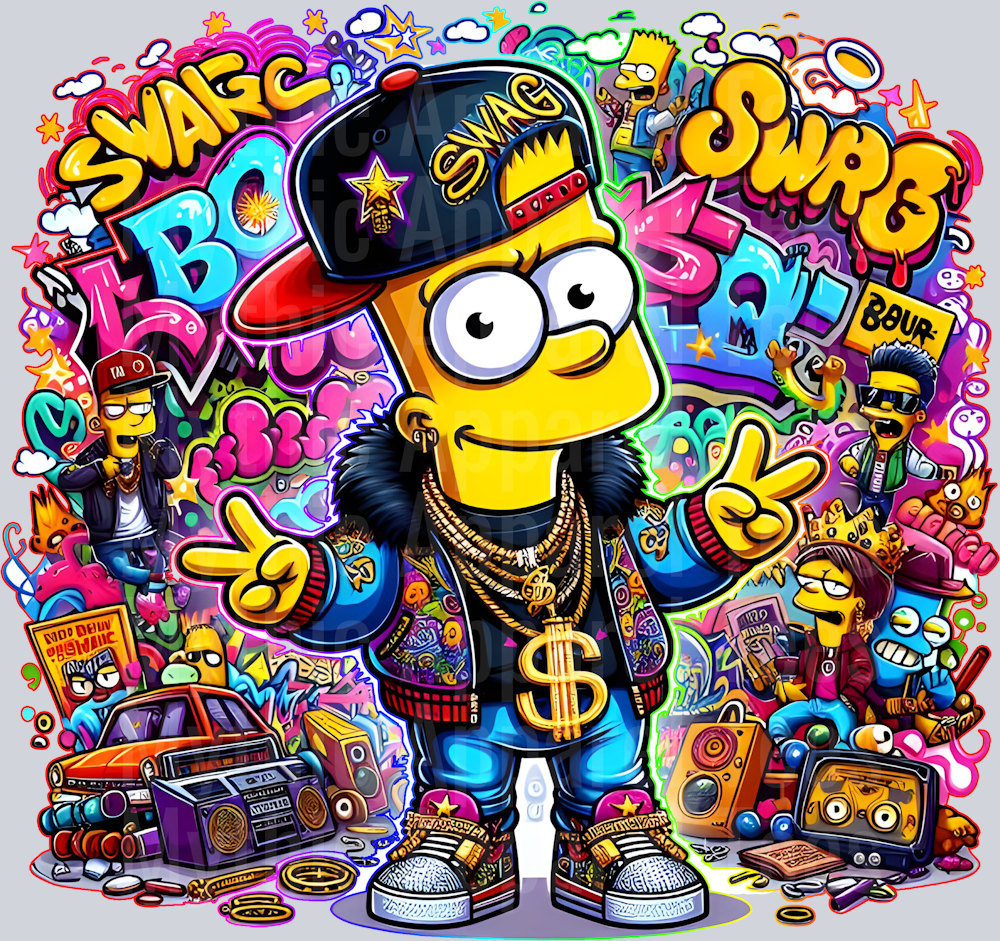 Bart Simpson Big Chain Graffiti DTF Transfers