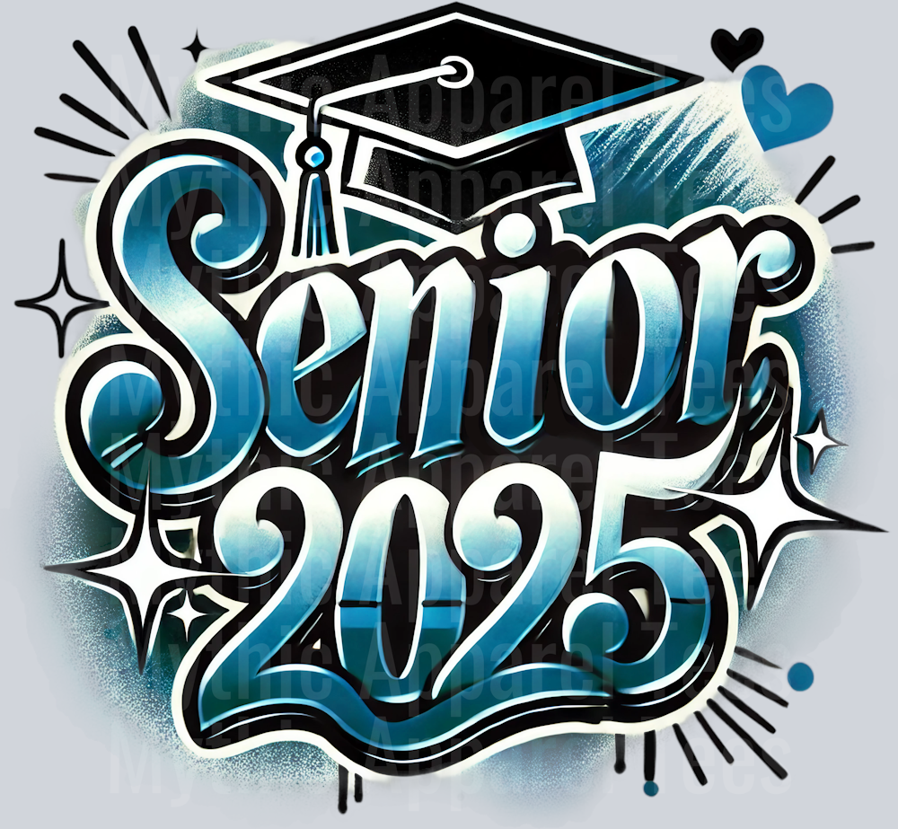 Senior 2025 Airbrushed Blue DTF Graduation Transfers