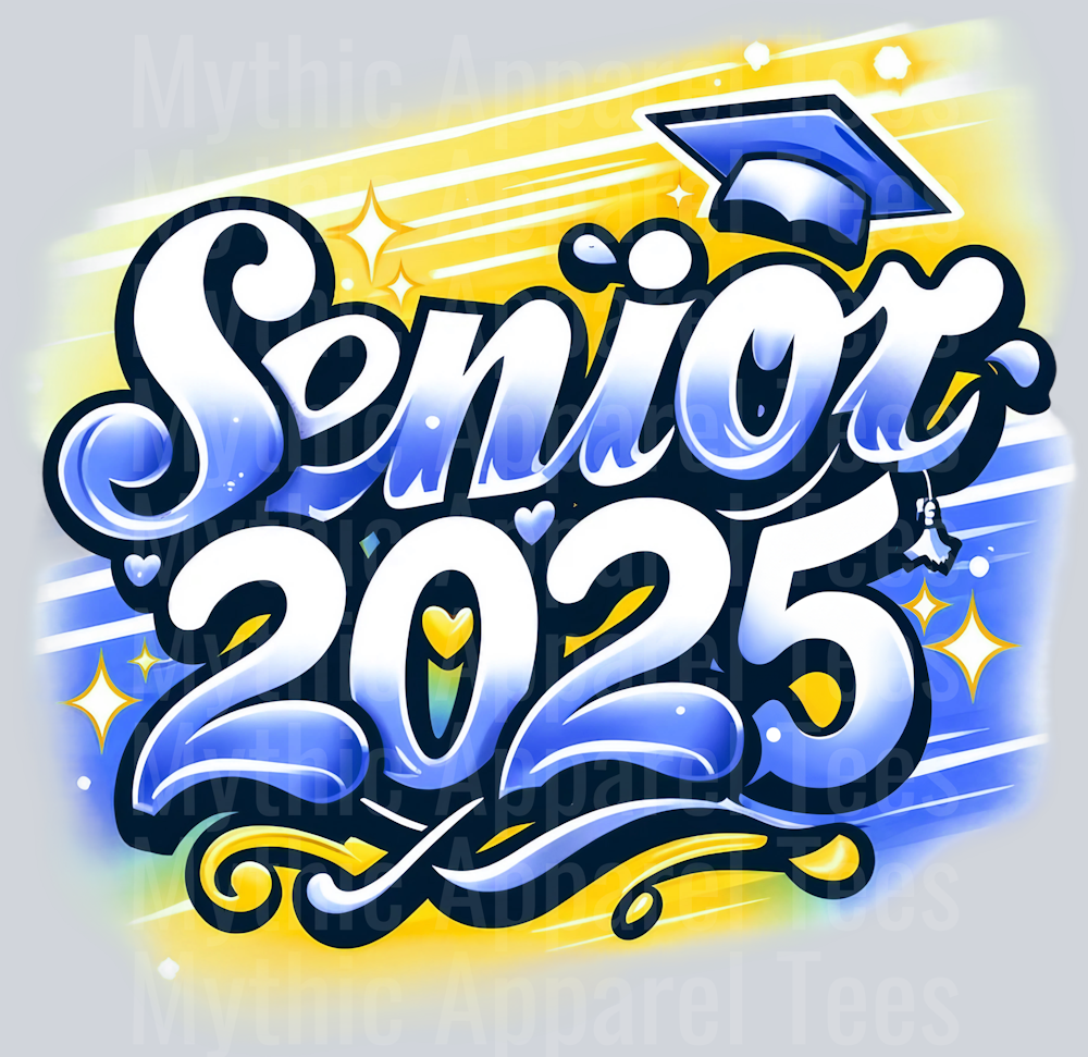 Senior 2025 Airbrushed Blue and Yellow DTF Transfers