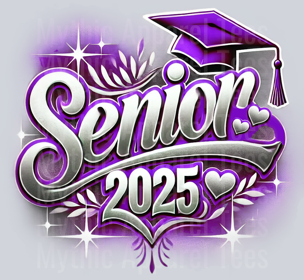 Senior 2025 Airbrushed Purple DTF Graduation Transfers