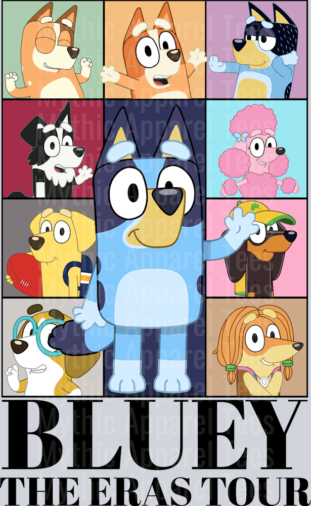 Bluey The Eras Tour DTF Transfers for Apparel Design