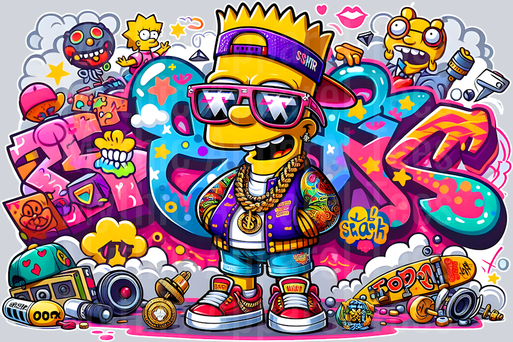 Bart Simpson Hippie Graffiti DTF Transfers for Apparel