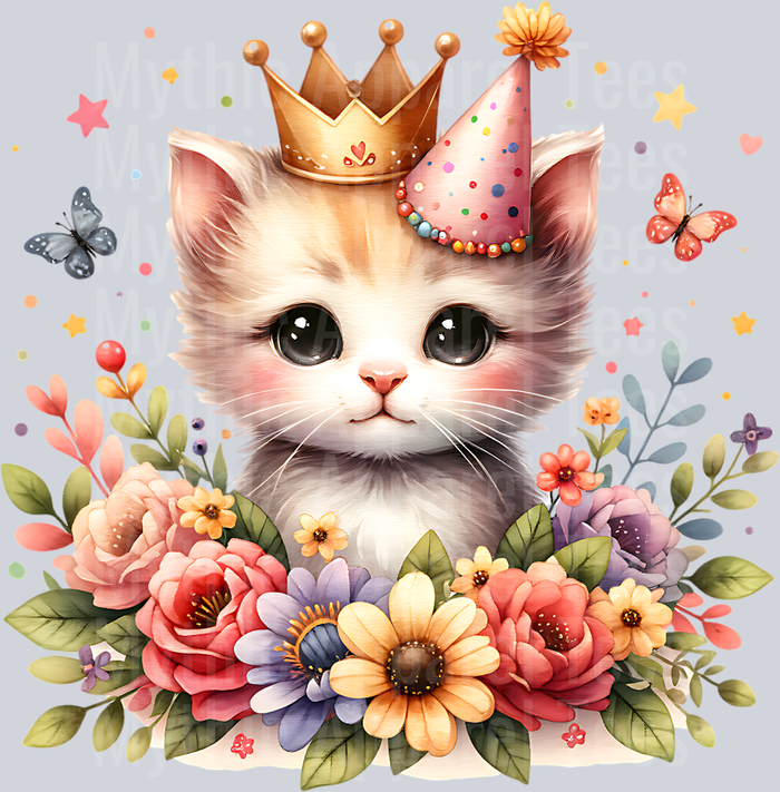 Kitten In Party Hat DTF Transfer for Craft Projects