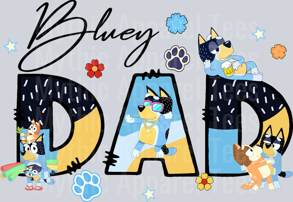 Bluey Dad DTF Transfers for Cute T-Shirts and Apparel