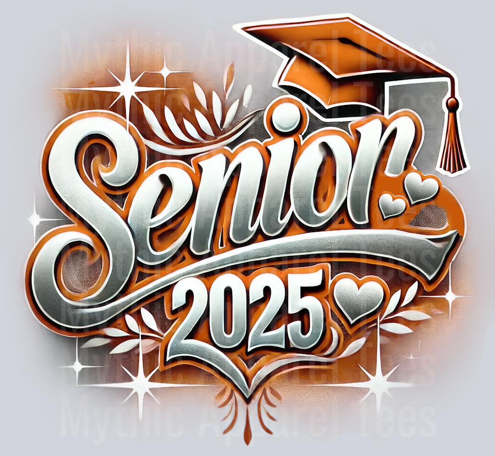 005 Senior 2025 Airbrushed Orange DTF 2025 Senior Graduation Transfers