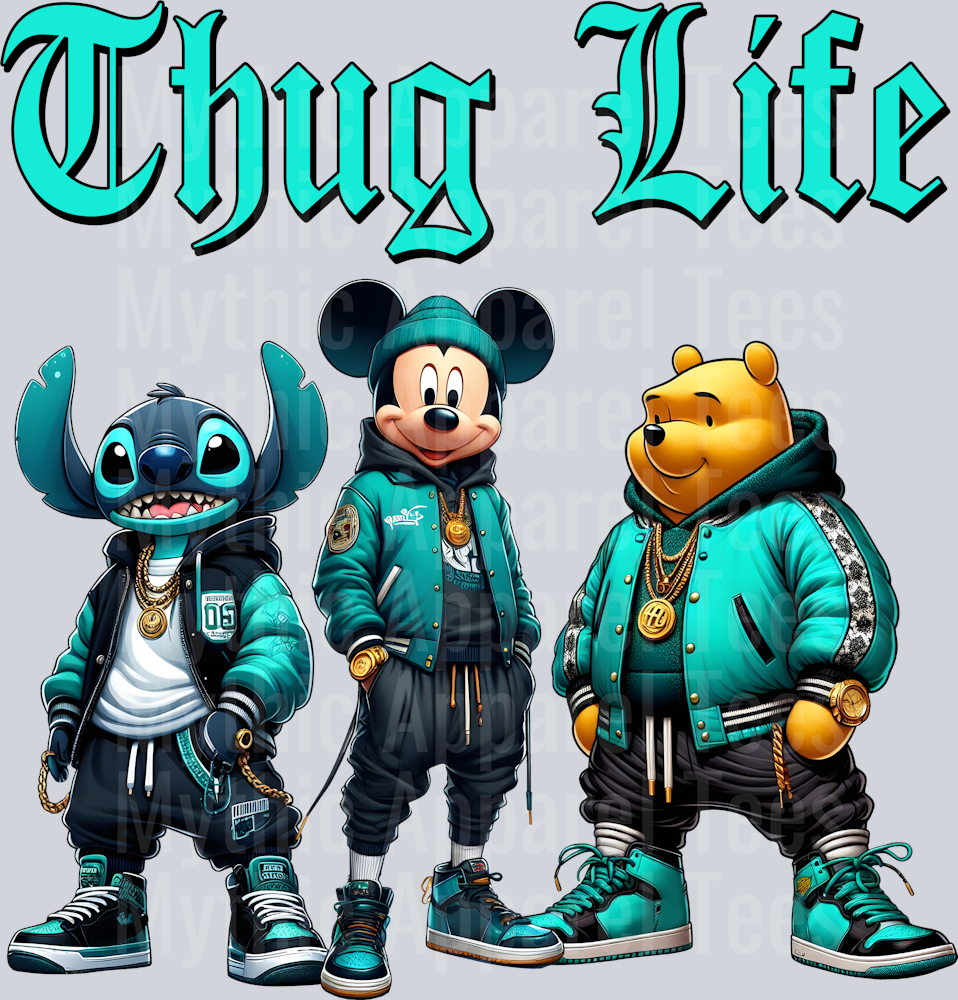 Mickey Mouse And Pooh Bear DTF Thug Life Transfers