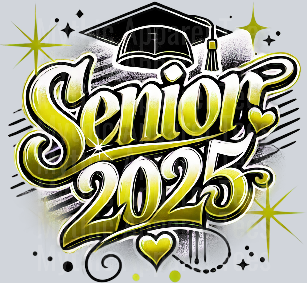 004 Senior 2025 Airbrushed Gold DTF 2025 Senior Graduation Transfers