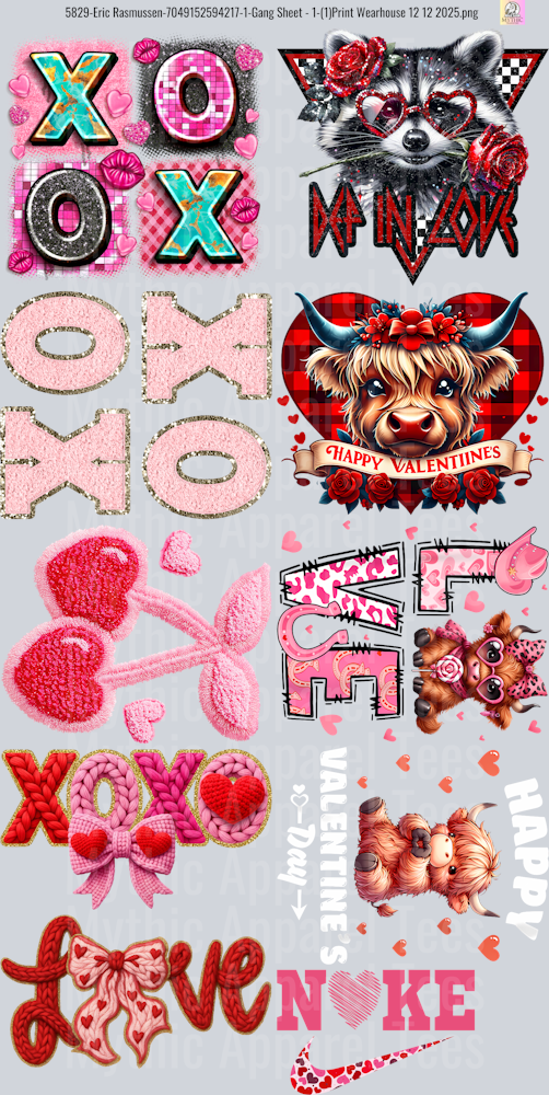 Valentines Day 2 Gang Sheet DTF Transfer for Crafts – Mythic Apparel Tees